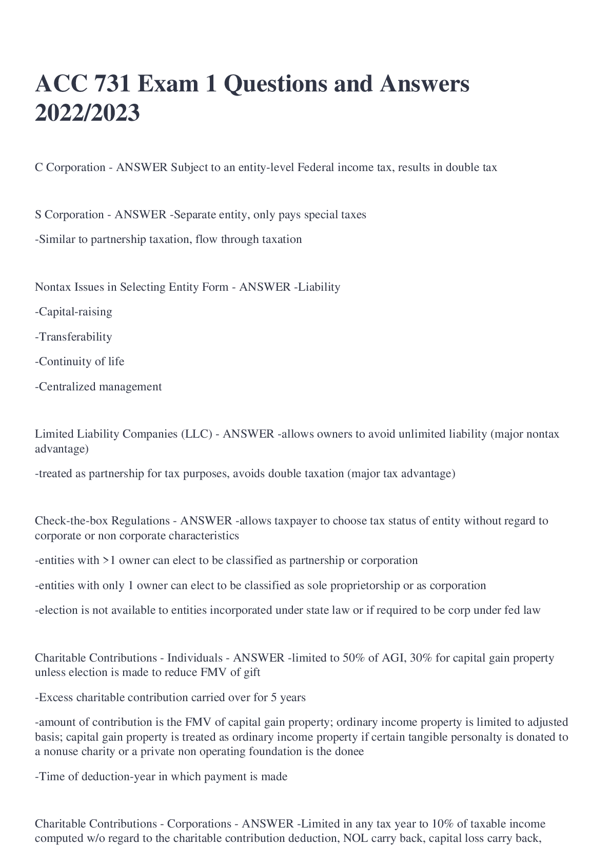 ACC 731 Exam 1 Questions and Answers 2022/2023 - Scholarfriends